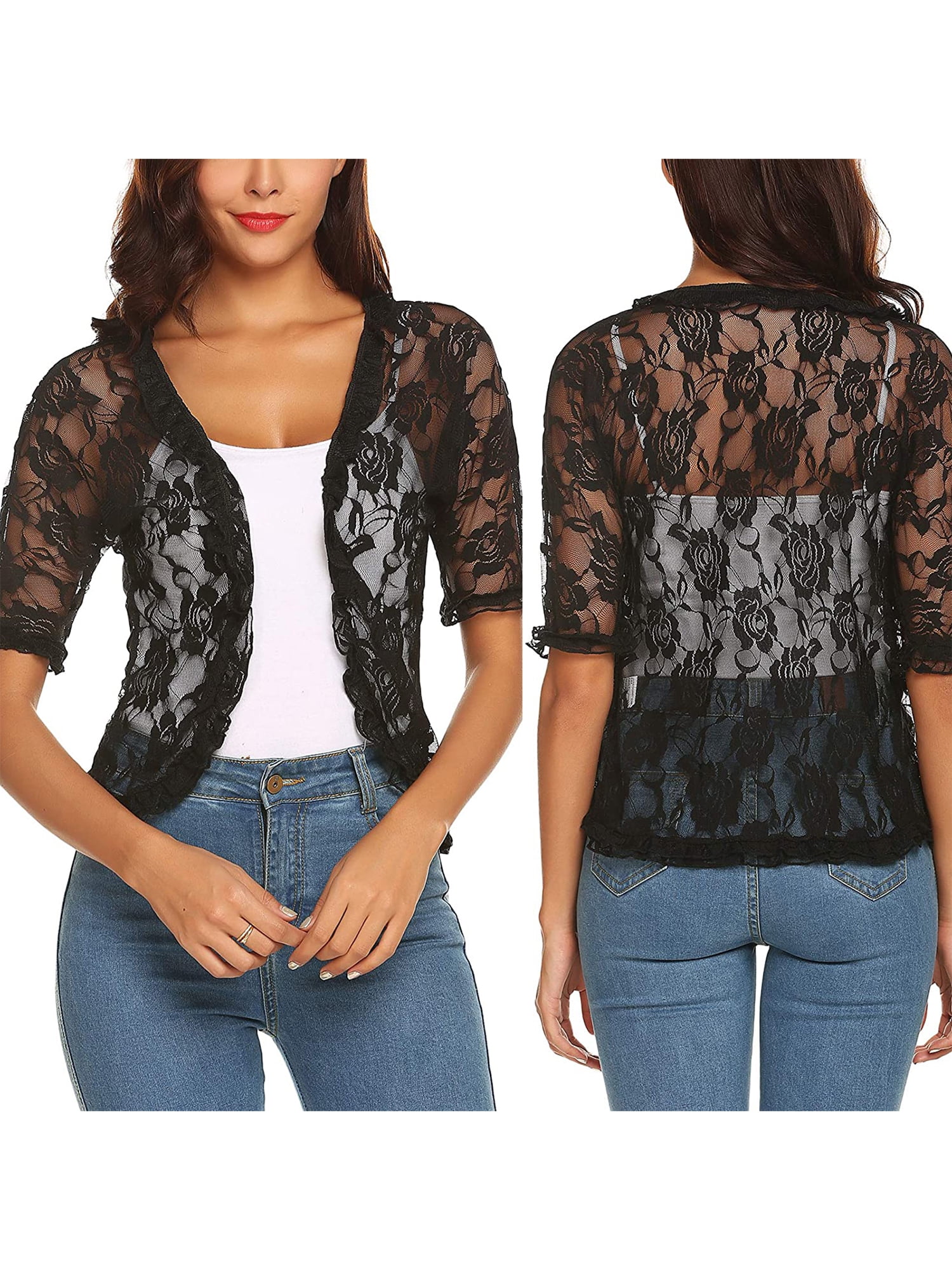 KelaJuan Women Summer Sun-Proof Cardigan, Lace Flower Embroidery Open ...