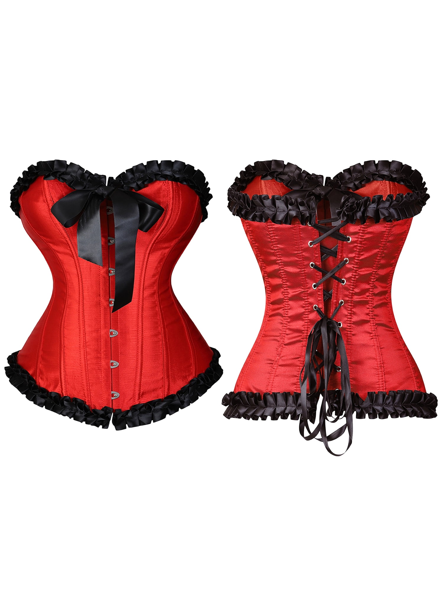 KelaJuan Women's Slim Corset Tube Tops, Contrasr Color Ruffled Front ...