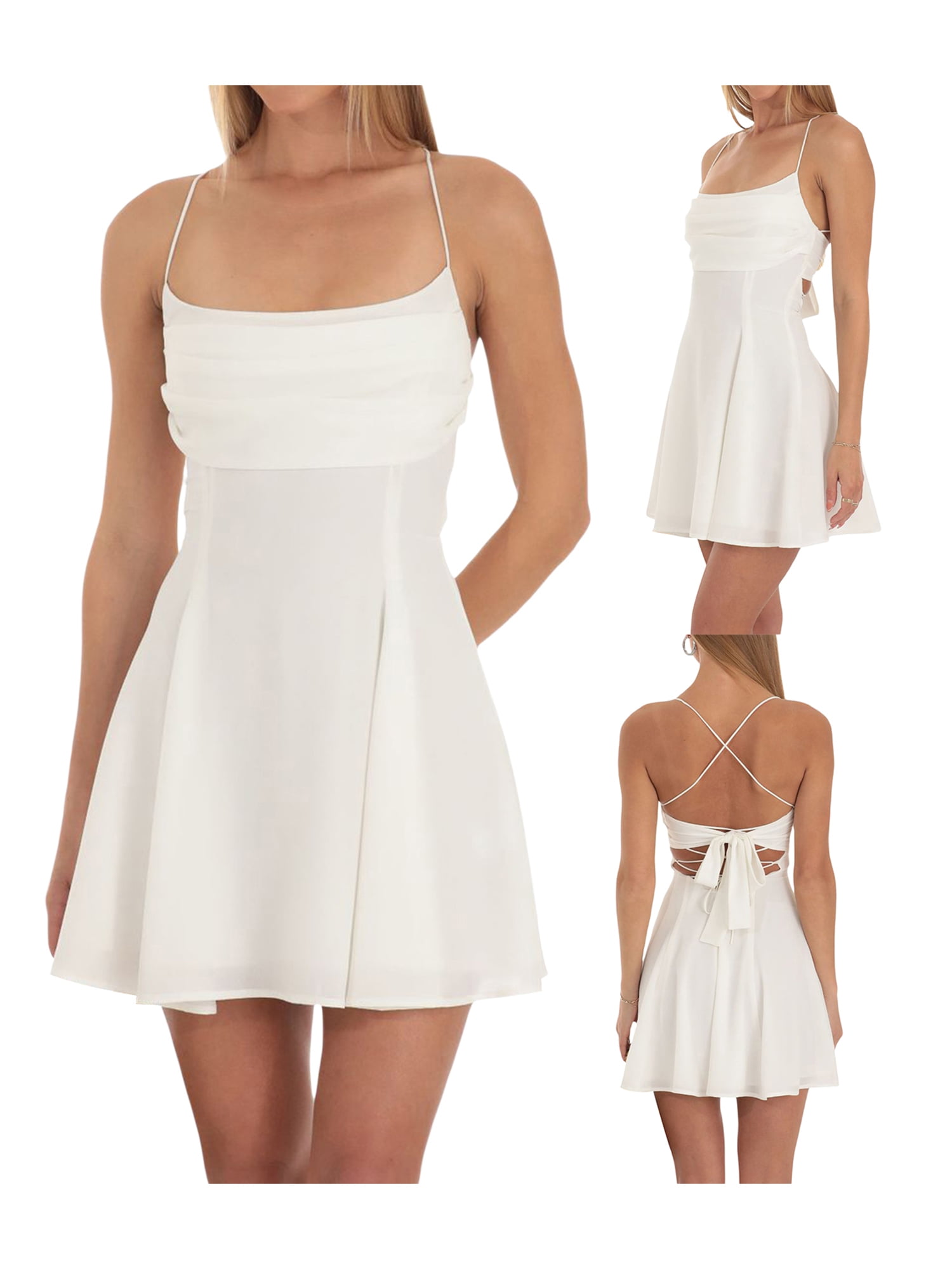 KelaJuan Women's Summer Mini Dress, Sleeveless Spaghetti Strap Tie Knot ...