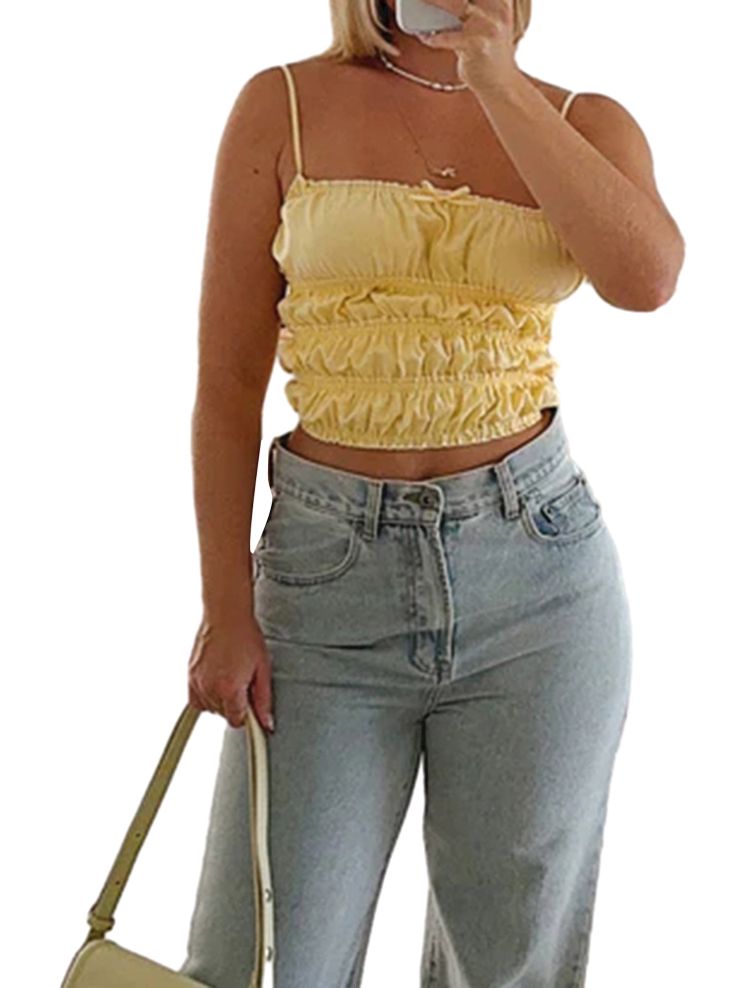 KelaJuan Women's Summer Slim Cami Tops Solid Color Spaghetti Strap ...