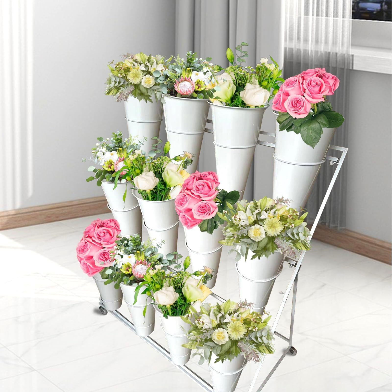 Kelamit 3 Tier Metal Flower Display Stand Frame with 12pcs Buckets ...