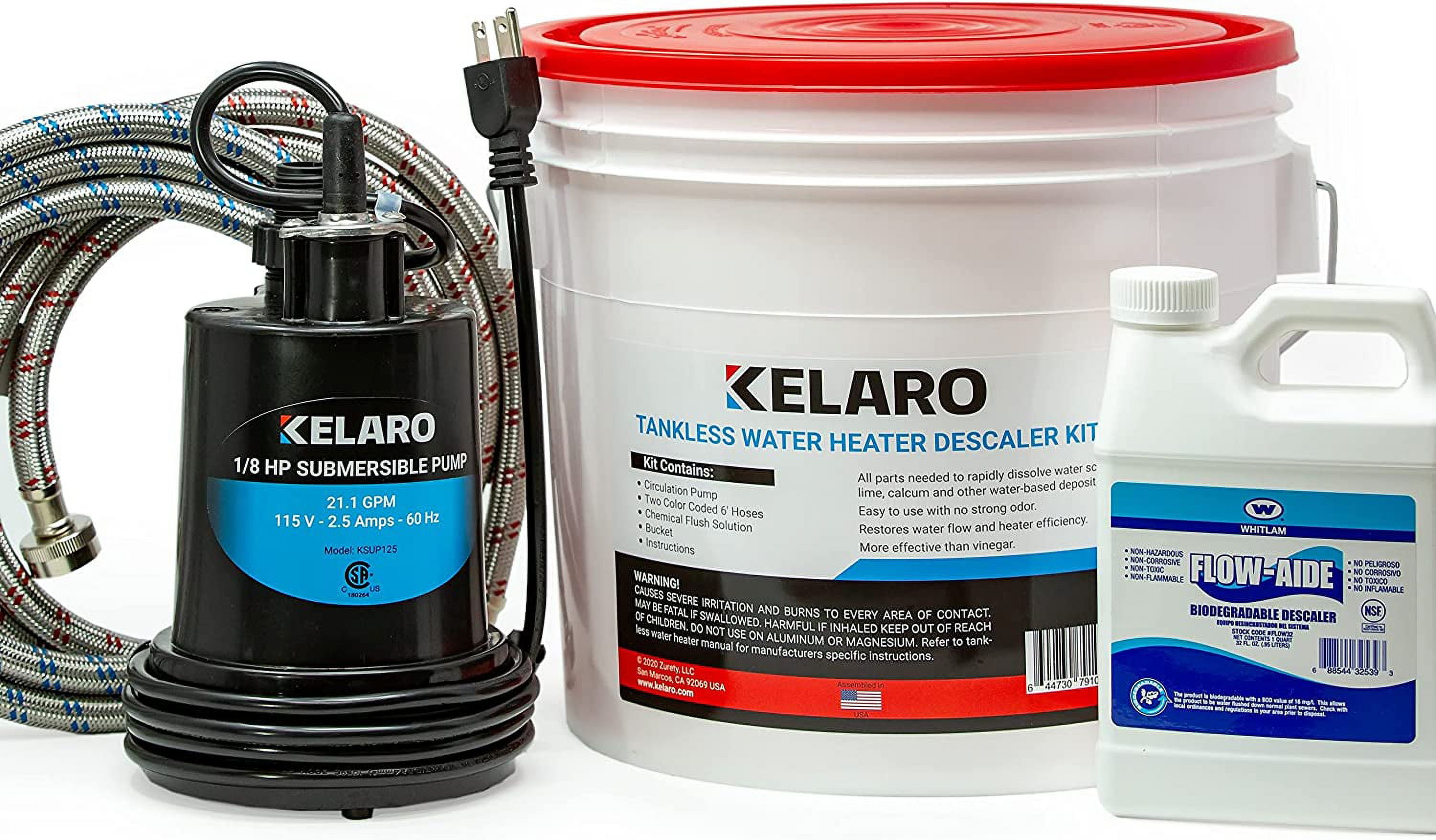 Kelaro Tankless Water Heater Flushing Kit with Flow-Aide Biodegradable ...