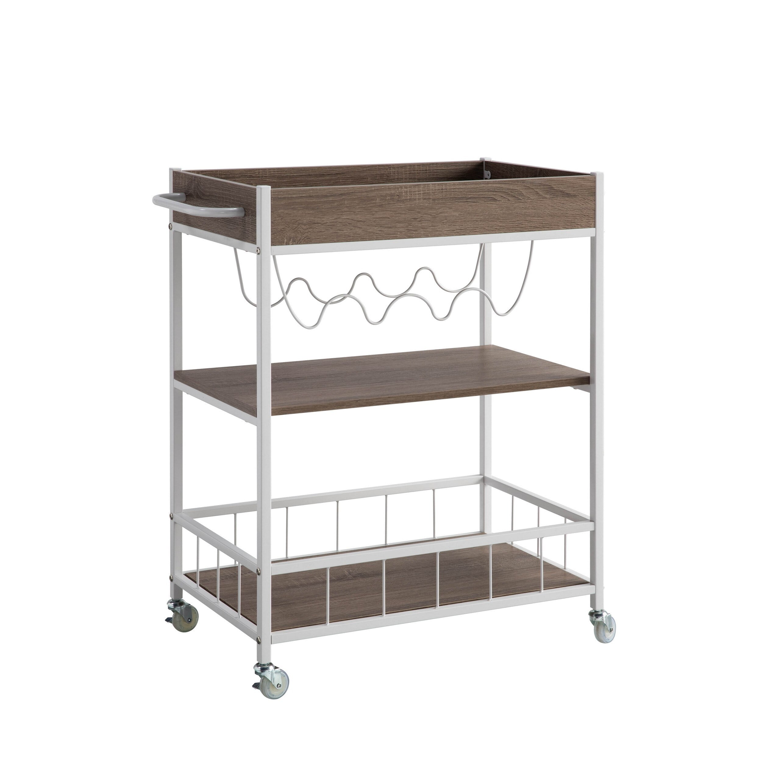 Kelcy 34 Inch Modern Kitchen Bar Cart, 3 Shelves, Wine Rack, Wheels ...