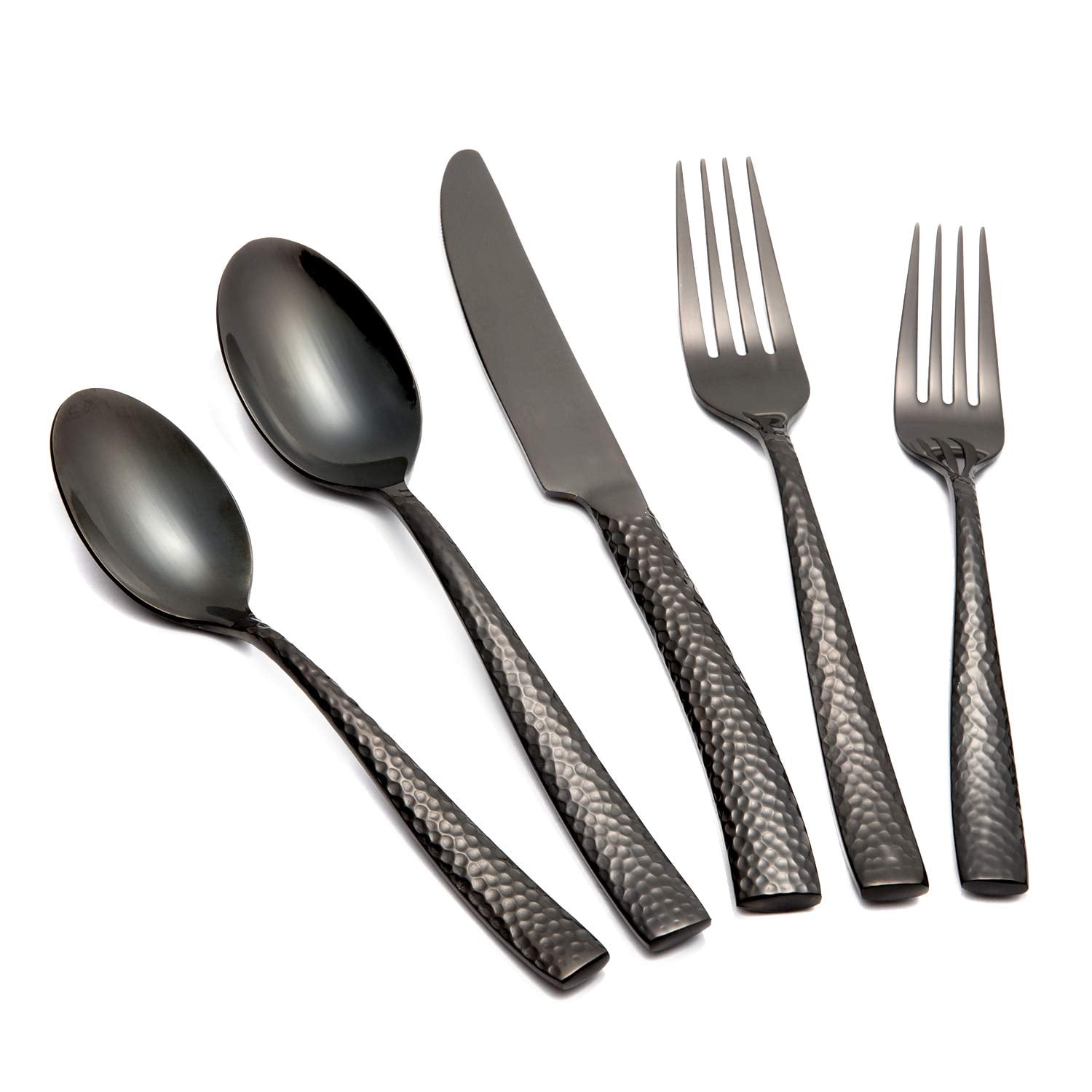 Kelenfer Silverware Set Black Flatware Set Hammered Cutlery Set ...