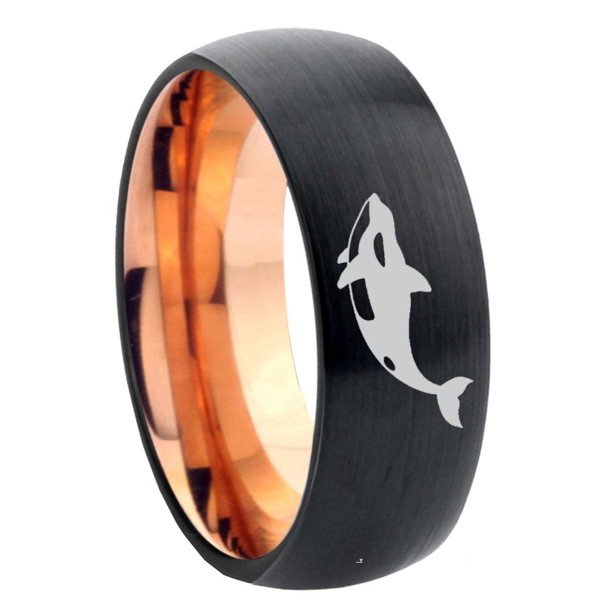 Keller Whale 8MM Dome Black And Rose Gold Tungsten Wedding Ring ...