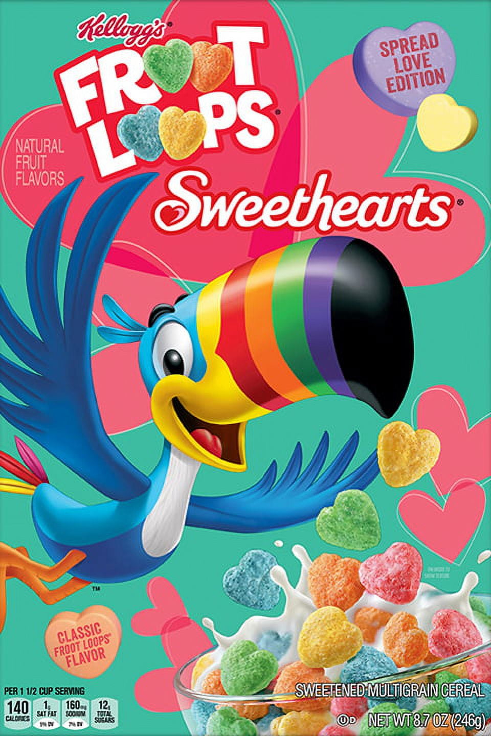 Kellogg's Froot Loops Sweethearts Cold Breakfest Cereal, 8.7 oz Box ...