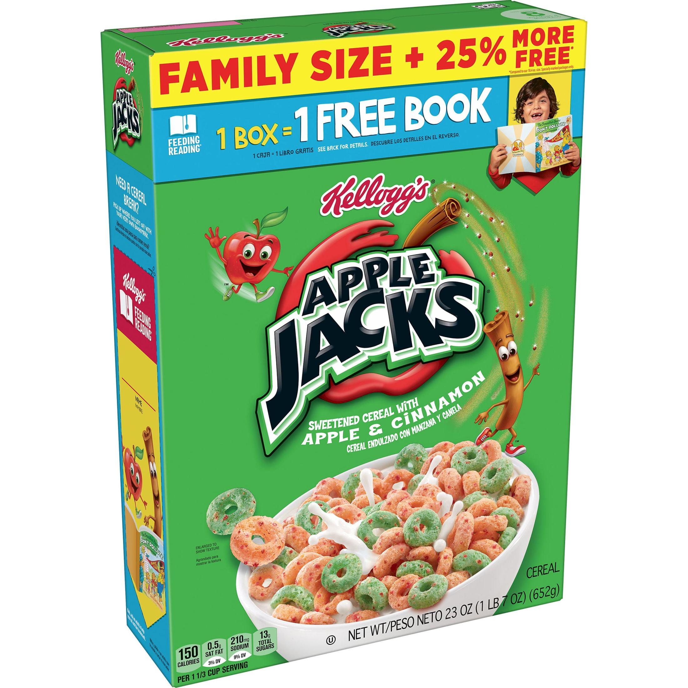 Kellogg's Apple Jacks Original Cold Breakfast Cereal, 23 oz Family Size ...