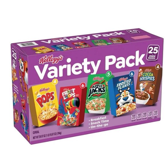 Wide Selection of Variety Pack Cereals for Breakfast and Snacks