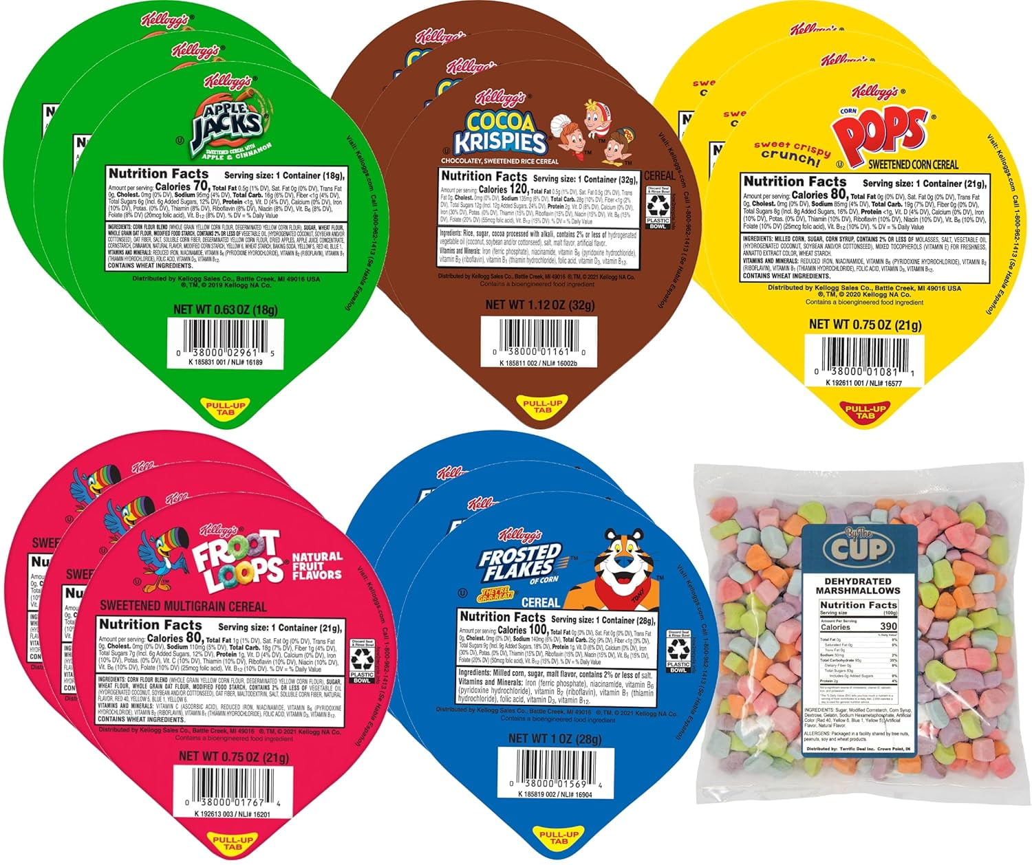 Kellogg's Cereal Cups Variety, 5 Flavor, 3 of each: Apple Jacks, Cocoa ...