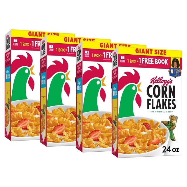 (4 pack) Kellogg's Corn Flakes Breakfast Cereal, Kids Cereal, Family ...