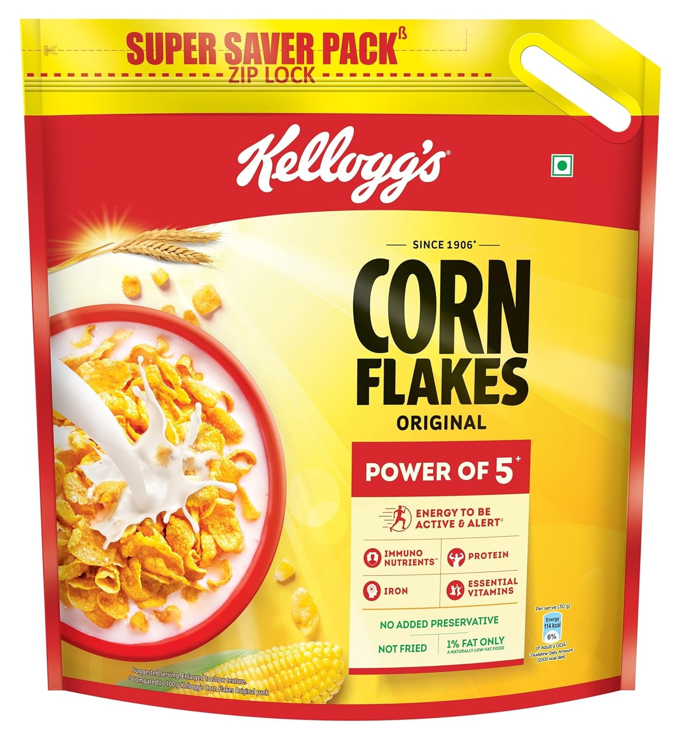 Kellogg's Corn Flakes Original Breakfast Cereal Naturally Cholesterol Free 475g - Walmart.com