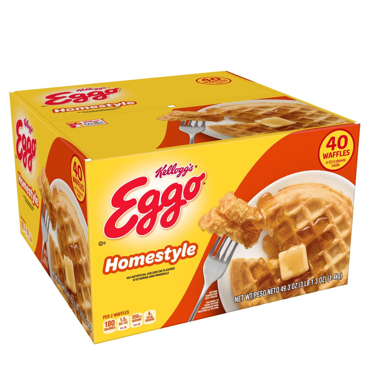 Eggo Waffles Homestyle, 40 Count, 49.3 oz, Frozen Breakfast Snack ...