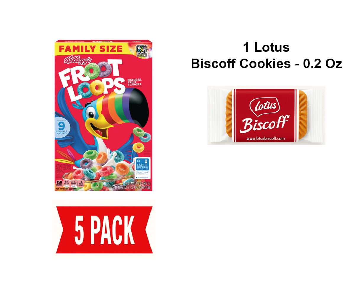 Kellogg's Froot Loops - 16.6 oz - Pack of 5 & Lotus Biscoff Cookie - 0. ...