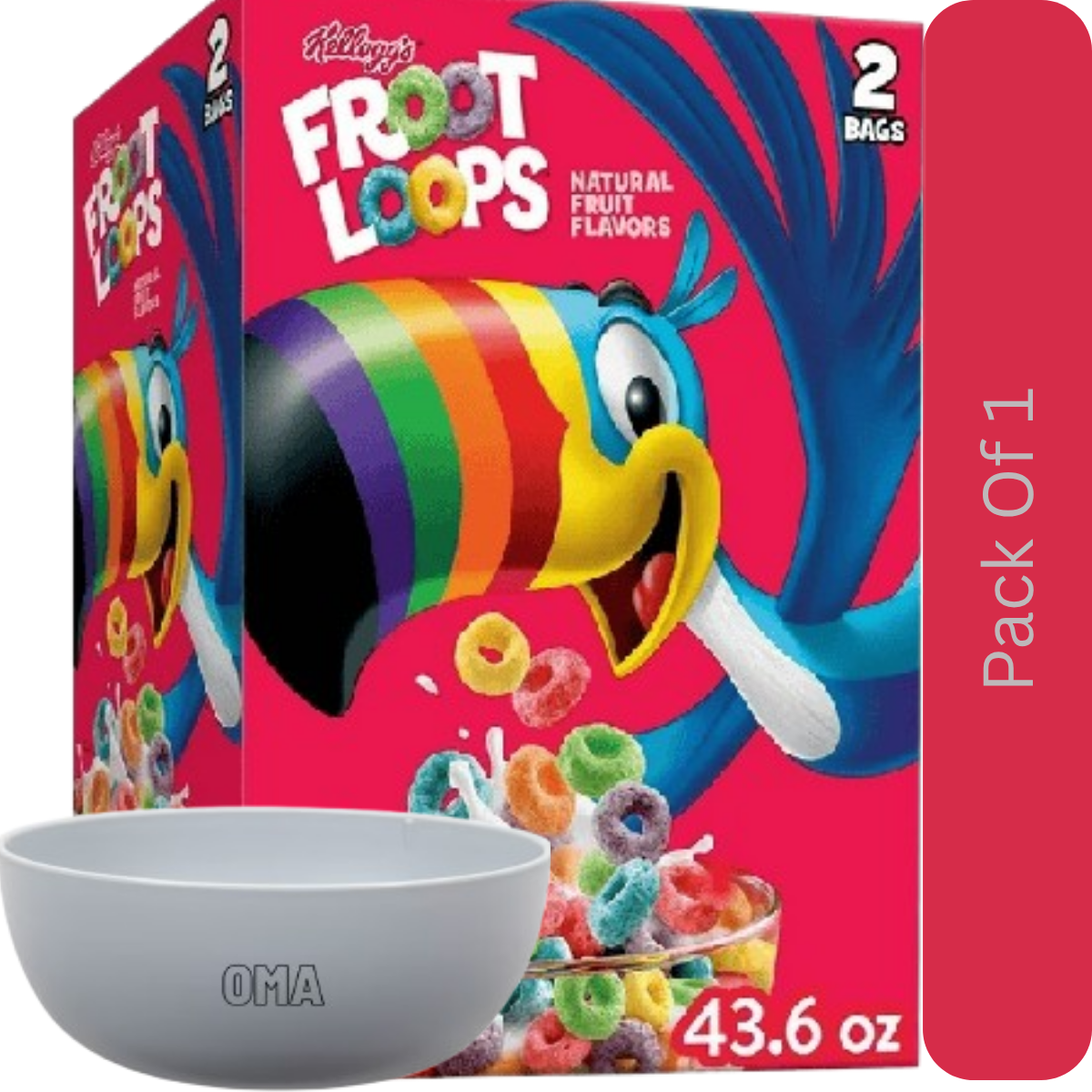 Kellogg's Froot Loops Breakfast Cereal, 43.6 oz Family Size With White ...
