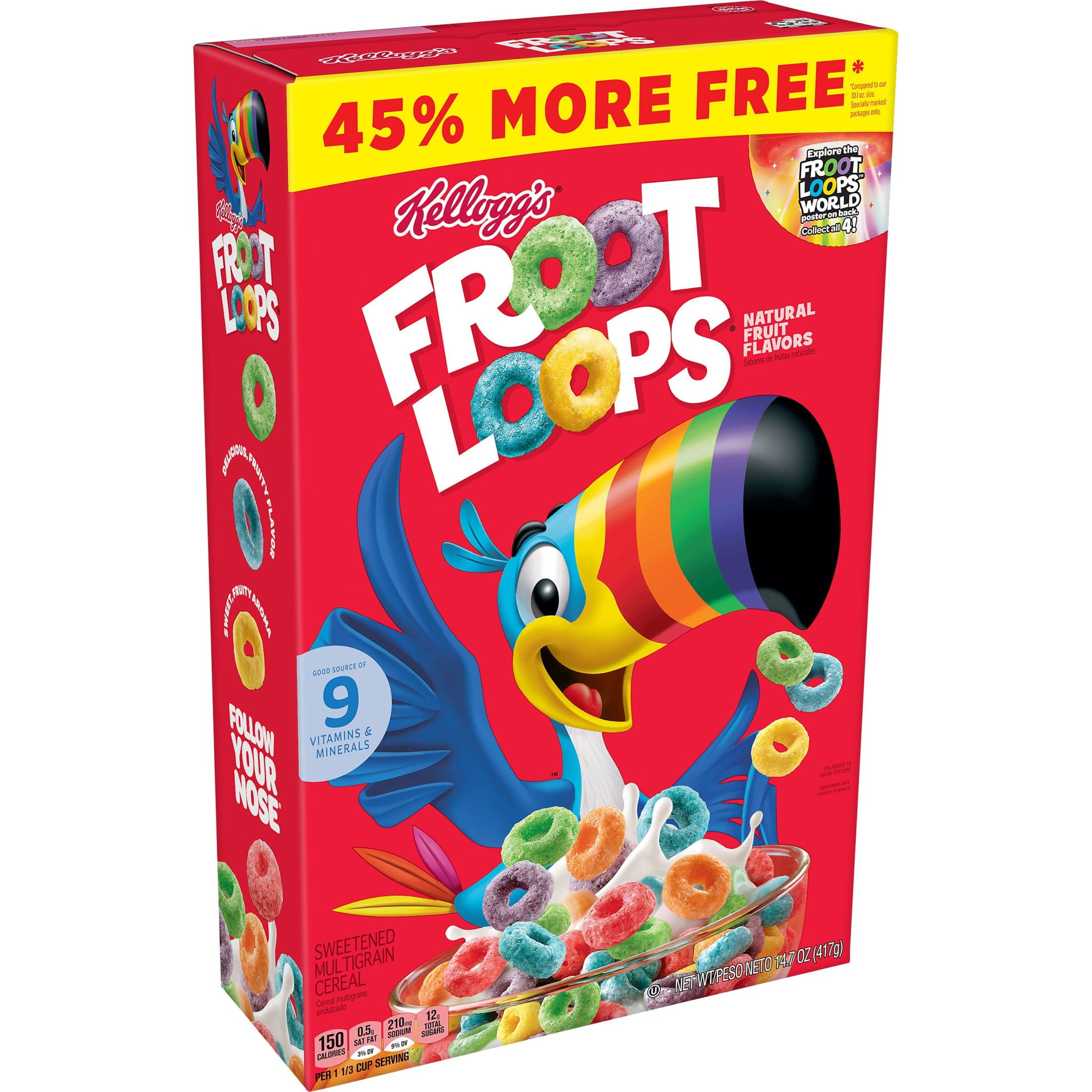 Kellogg's Froot Loops Breakfast Cereal, Fruit Flavored, Breakfast Snacks with Vitamin C ...