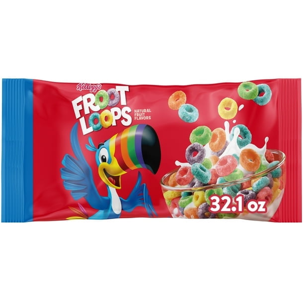 Kellogg's Froot Loops Breakfast Cereal, Fruit Flavored, Breakfast Snacks with Vitamin C ...
