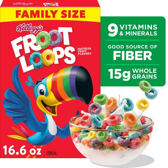 Froot Loops Breakfast Cereal Kids Family Size 16.6oz with Fruity Flavors and Multi-Grain ...