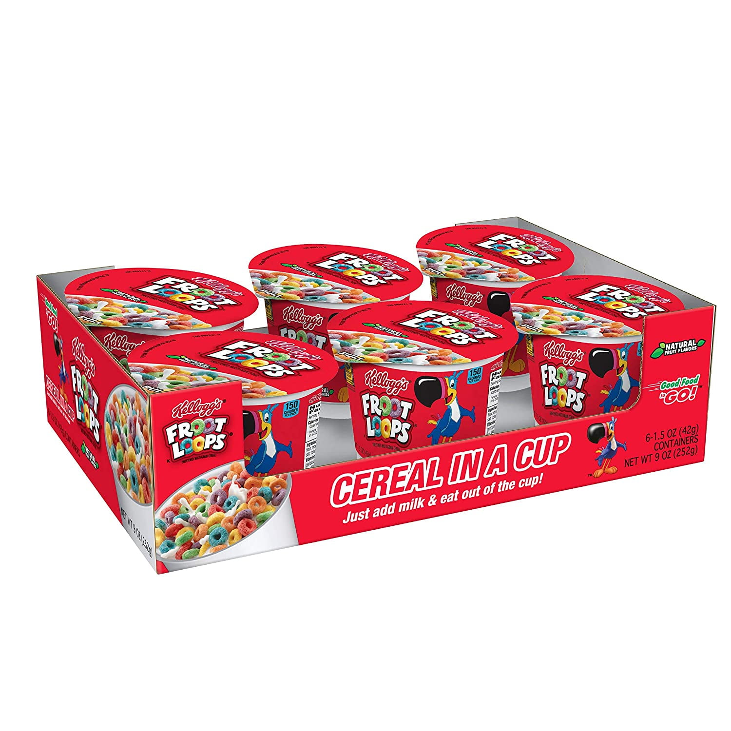 Kellogg's Froot Loops, Breakfast Cereal in a Cup, Low Fat, Bulk Size, 1 ...