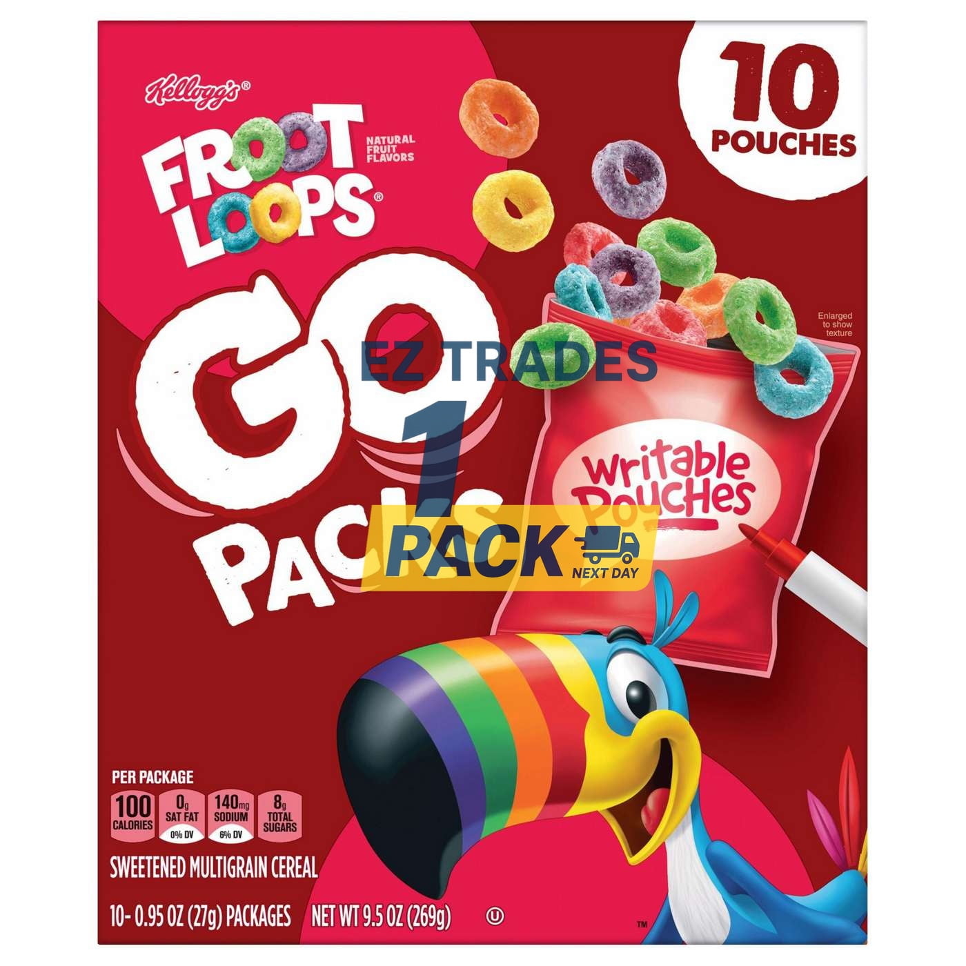 Kellogg's Froot Loops Cereal Go Packs, 10 ct, Healthy Breakfast Cereal ...