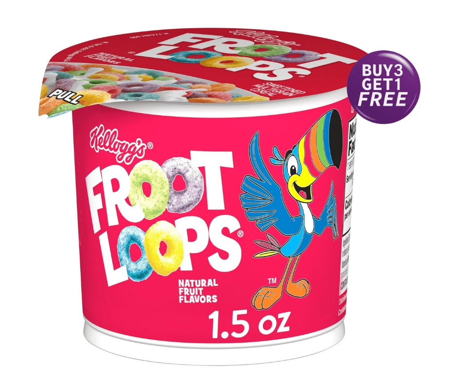 Kellogg's Froot Loops Cold Breakfast Cereal Cup, Fruit Flavored, Breakfast Snacks with Vitamin C ...