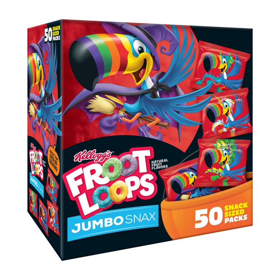 Kellogg's Froot Loops Jumbo Snax, Individual Servings, 50 Count, 10 oz ...