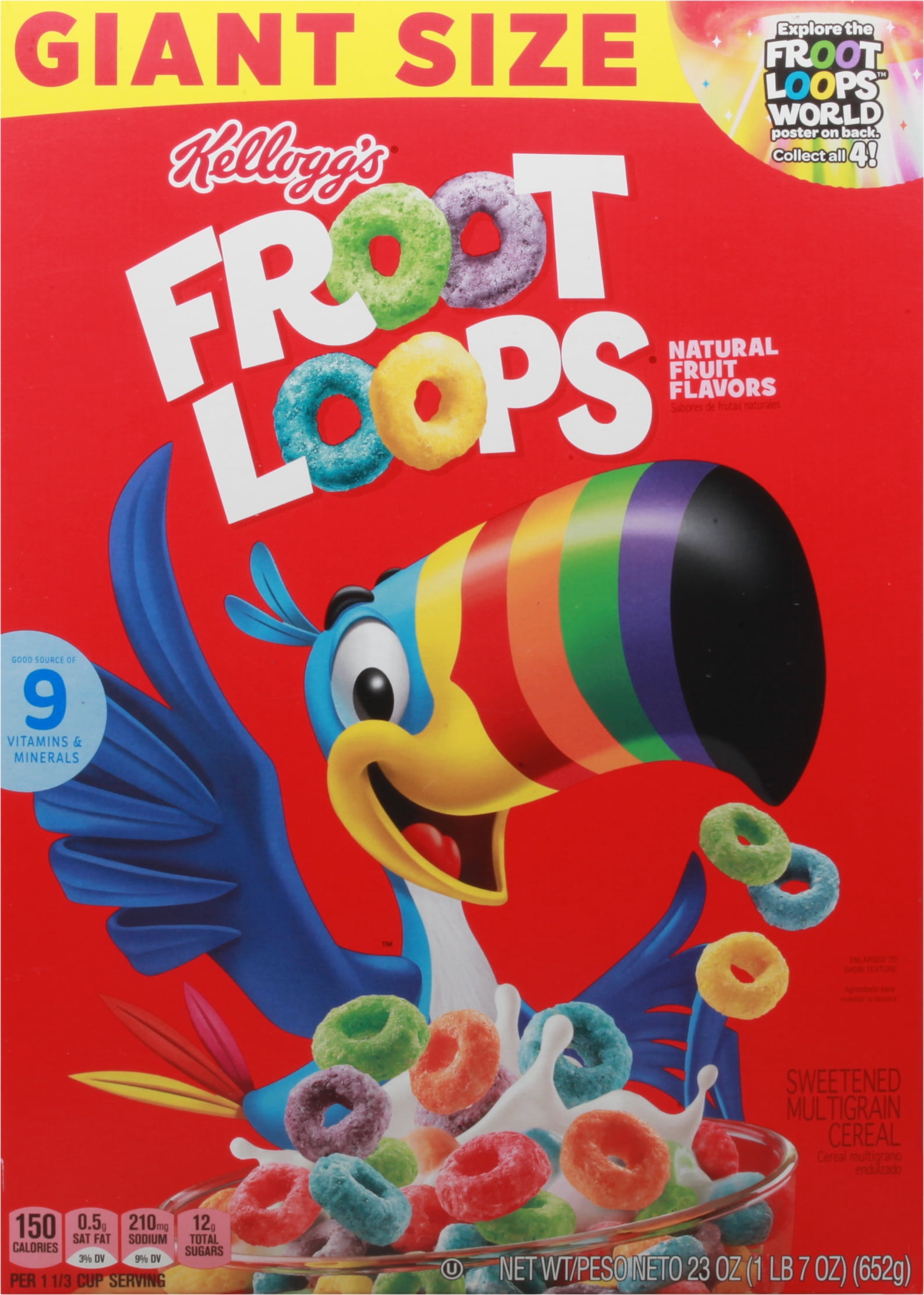 Kellogg's Froot Loops Original Breakfast Cereal, Giant Size, 23 oz Box - Walmart.com