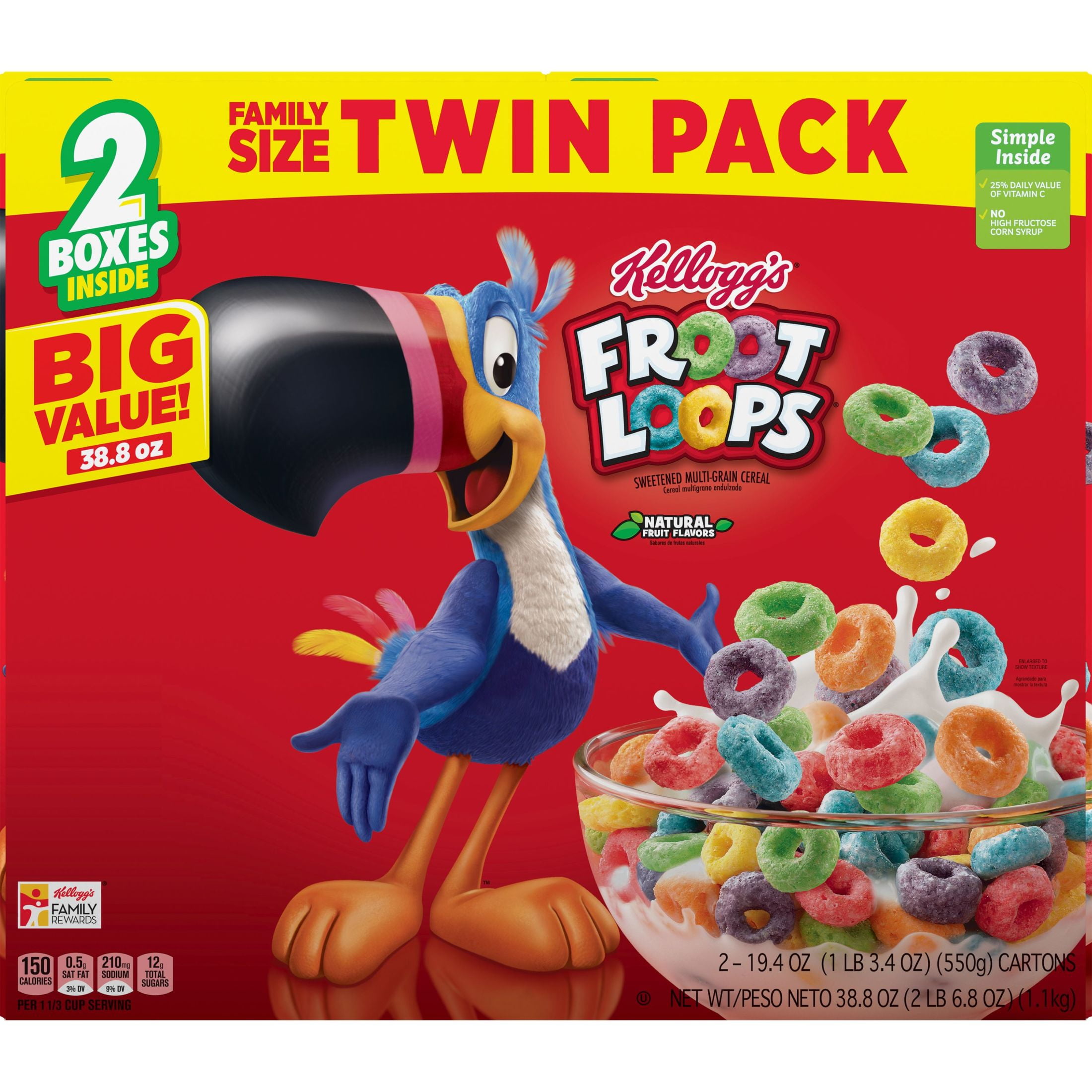 Kellogg's Froot Loops Original Cold Breakfast Cereal, Fruit Flavored, 2 ...