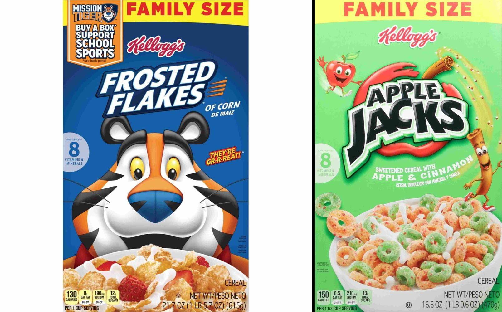 Kellogg's Frosted Flakes Cereal 21.7 oz & Kellogg's Apple Jacks Cereal ...
