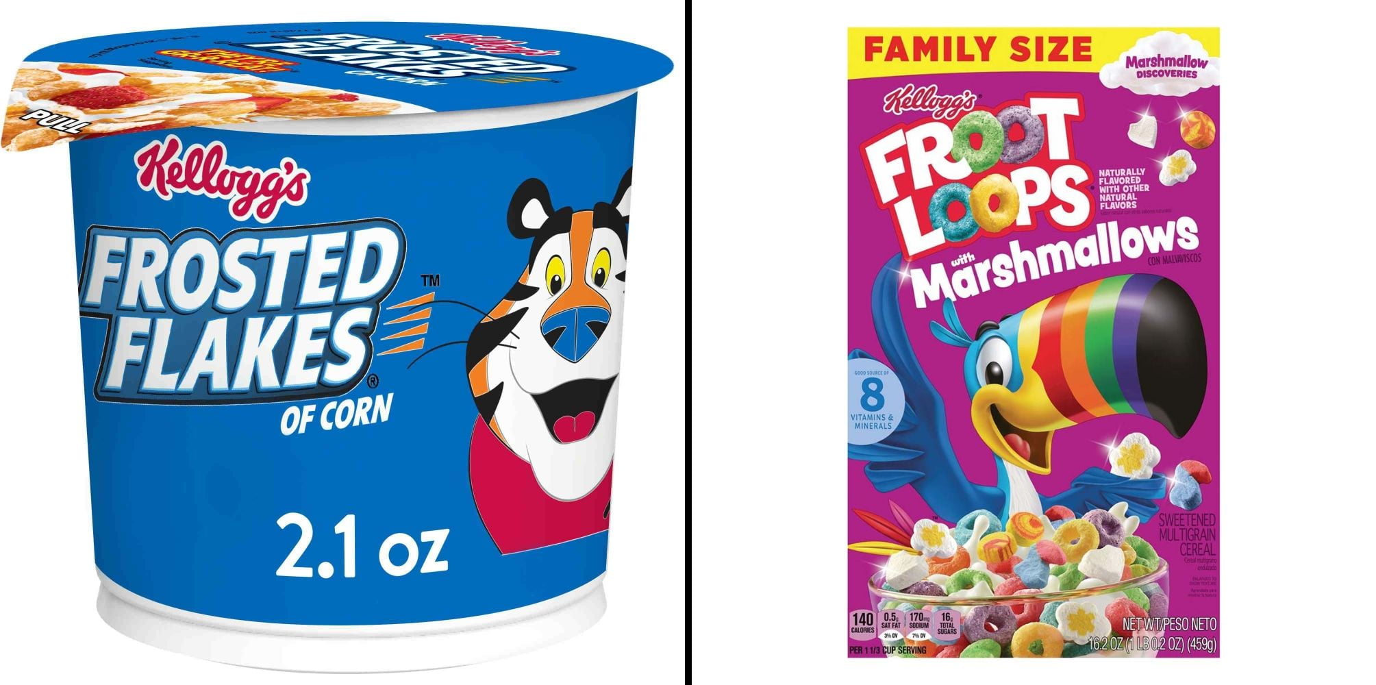 Kellogg's Frosted Flakes Cereal Cup 2.1 oz & Kellogg's Froot Loops ...