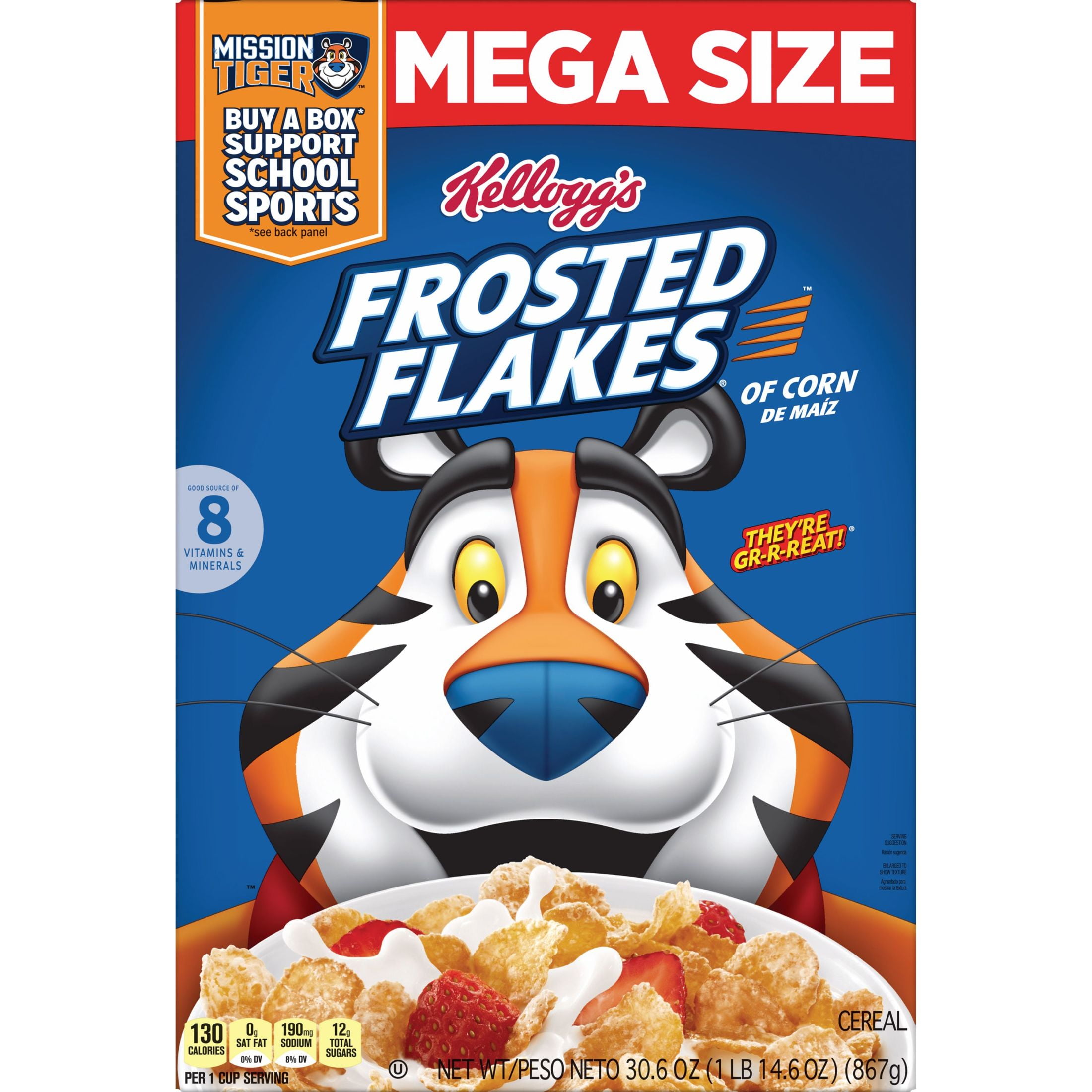 Kellogg's Frosted Flakes Original Breakfast Cereal, Mega Size, 30.6 oz ...