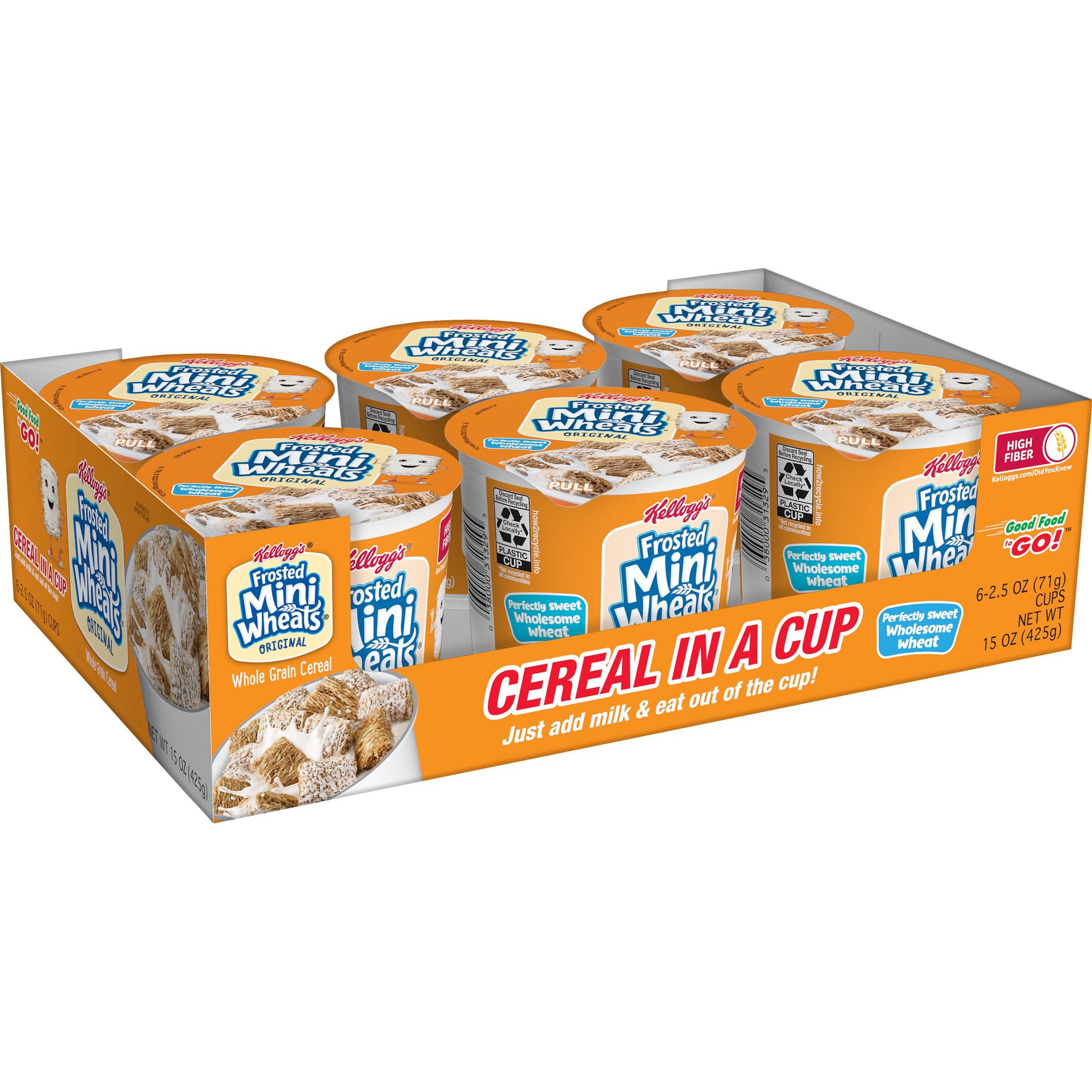 Kellogg's Frosted Mini-Wheats Breakfast Cereal Cups, High Fiber Cereal ...