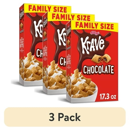 (3 pack) Kellogg's Krave Breakfast Cereal, Kids Cereal, Family ...