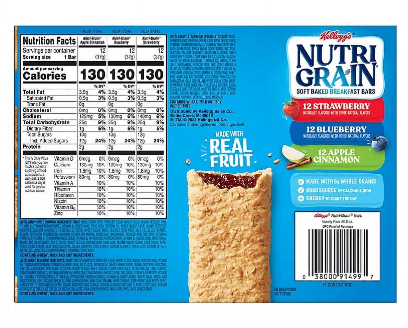 Kellogg's Nutri-Grain Bars Variety Pack, Whole Grain, Real Fruit, 1.3 ...