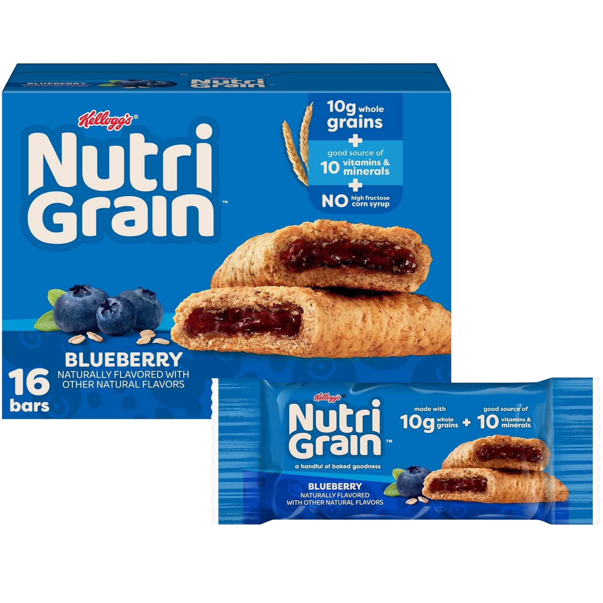 Kellogg’s Nutri-Grain Blueberry Soft Baked Breakfast Bars, 16 Count ...