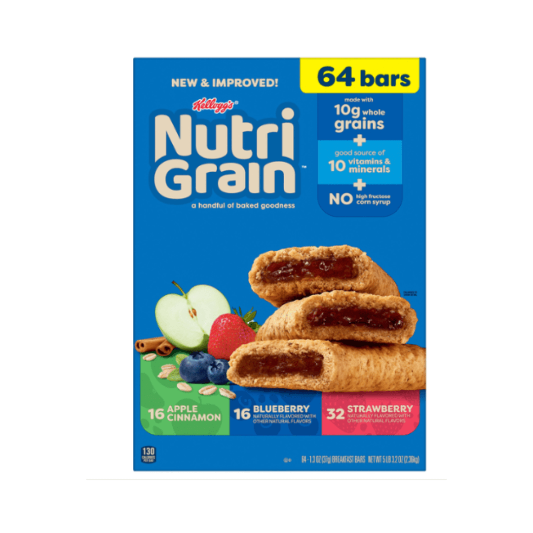 Kellogg's Nutri-Grain Breakfast Bars, Variety Pack, 1.3 oz, 64 ct ...