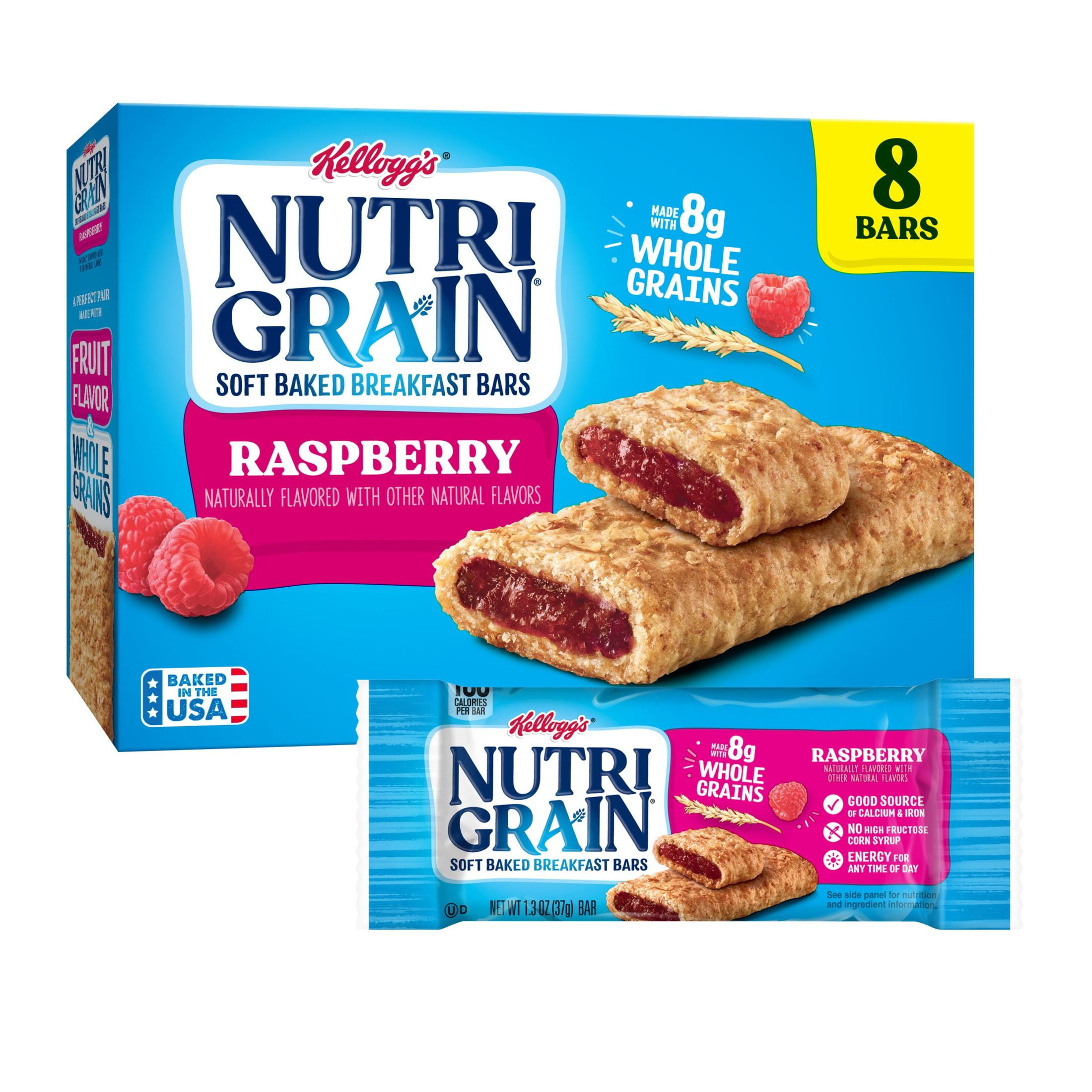 Kellogg's Nutri-Grain Raspberry Fruit Cereal Bars, Soft Baked, Ready-to ...