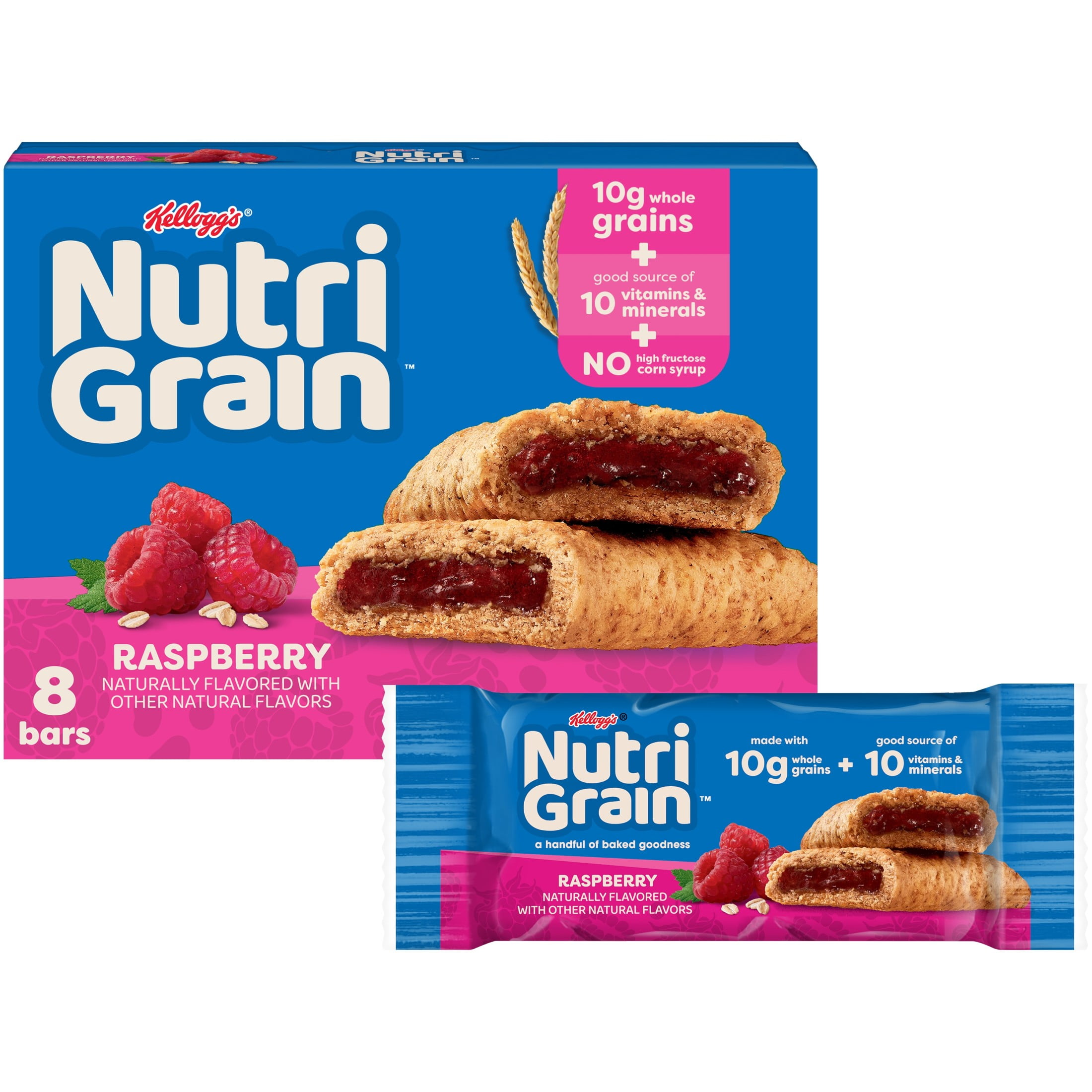 Kellogg's Nutri-Grain Raspberry Fruit Cereal Bars, Soft Baked, Ready-to ...