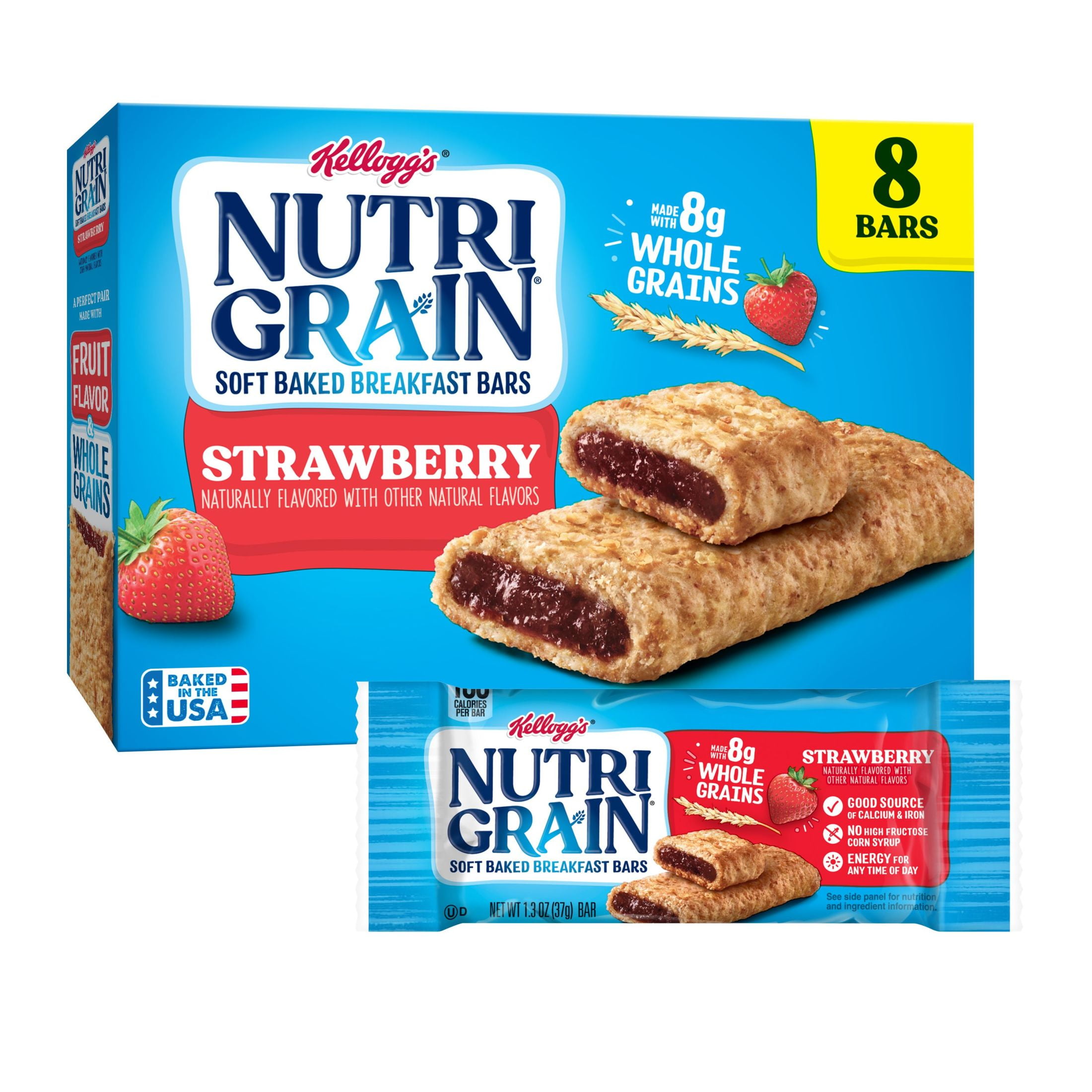Kellogg's Nutri-Grain Strawberry Chewy Soft Baked Breakfast Bars, Ready ...