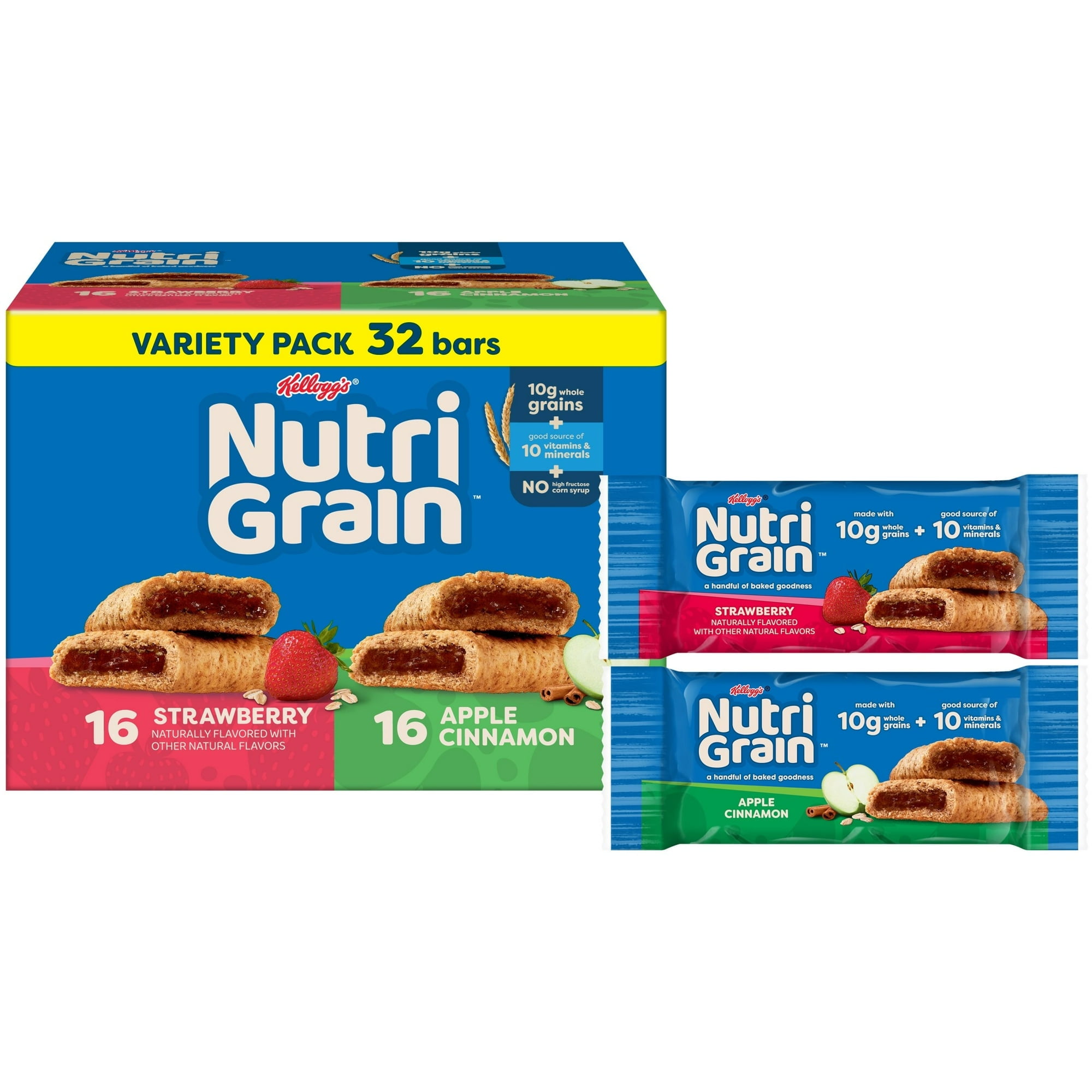 Kellogg's Nutri-Grain Variety Pack Chewy Breakfast Bars, Made with 10g ...