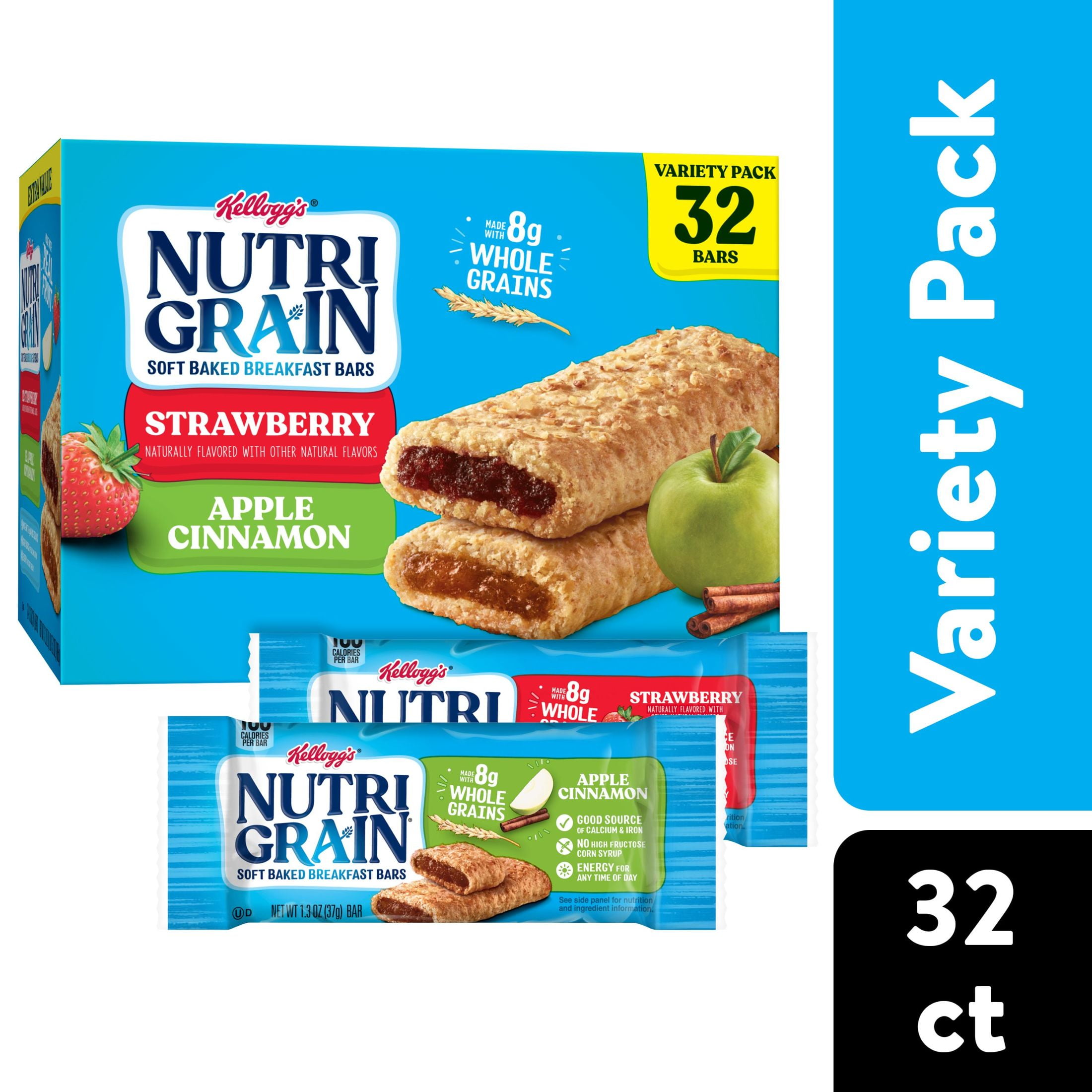 Kellogg's Nutri-Grain Variety Pack Chewy Soft Baked Breakfast Bars, Ready-to-Eat, Kids Snacks ...