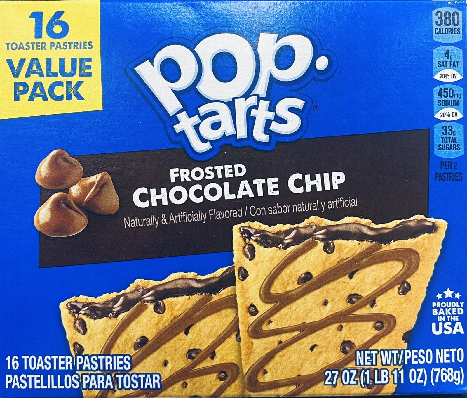 Kellogg's Pop Tarts, Frosted Chocolate Chip Toaster Pastries, 27oz Box, 16 Count - Walmart.com
