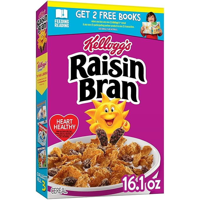 Kellogg's Raisin Bran Breakfast Cereal, Family Breakfast, Fiber Cereal ...