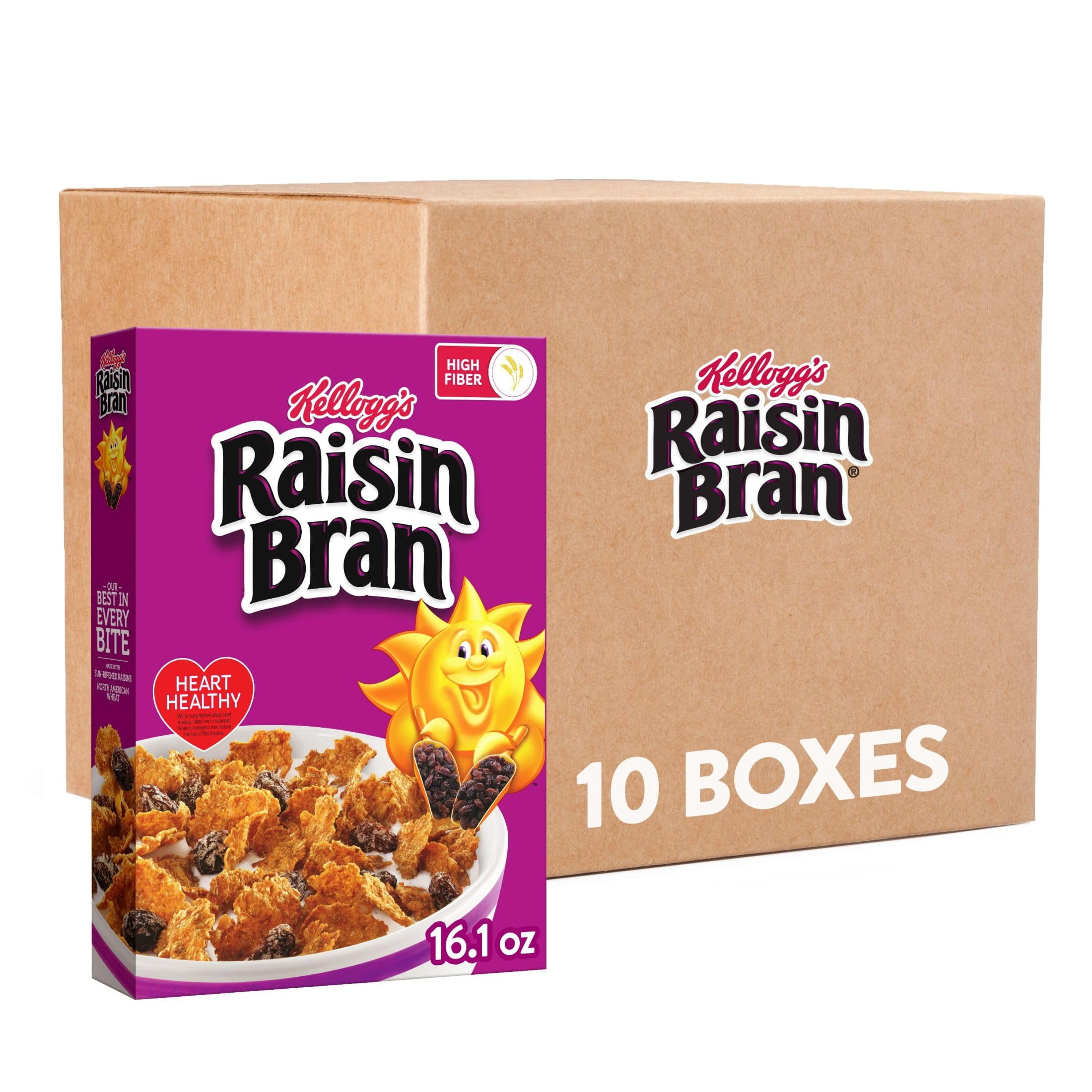Kellogg's Raisin Bran Breakfast DEF29 Cereal, Fiber Cereal, Family ...