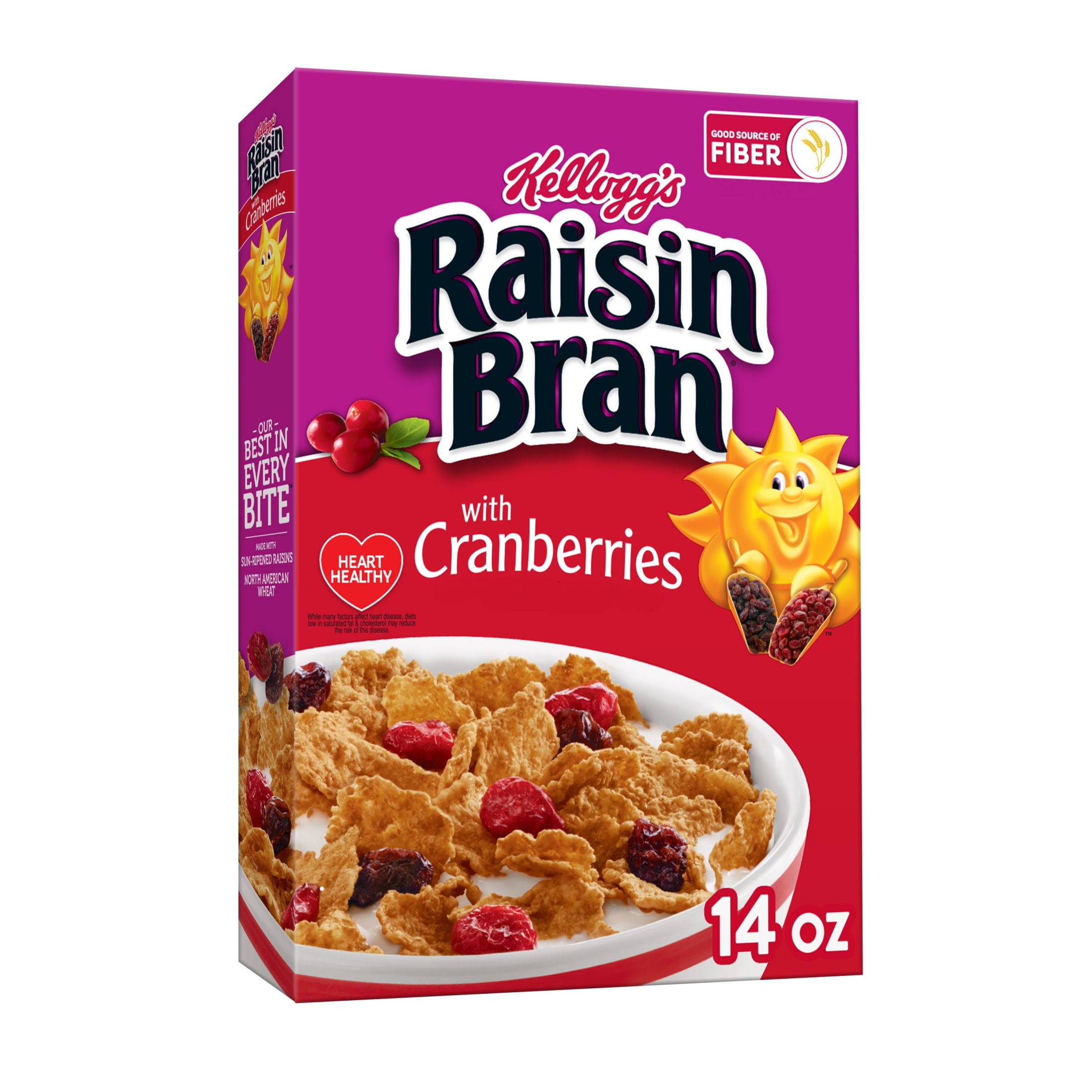 Kellogg's Raisin Bran with Cranberries, Heart-Healthy Breakfast Cereal ...