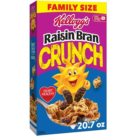 Kellogg's Raisin Bran Crunch Breakfast Cereal, Fiber Cereal, Family ...