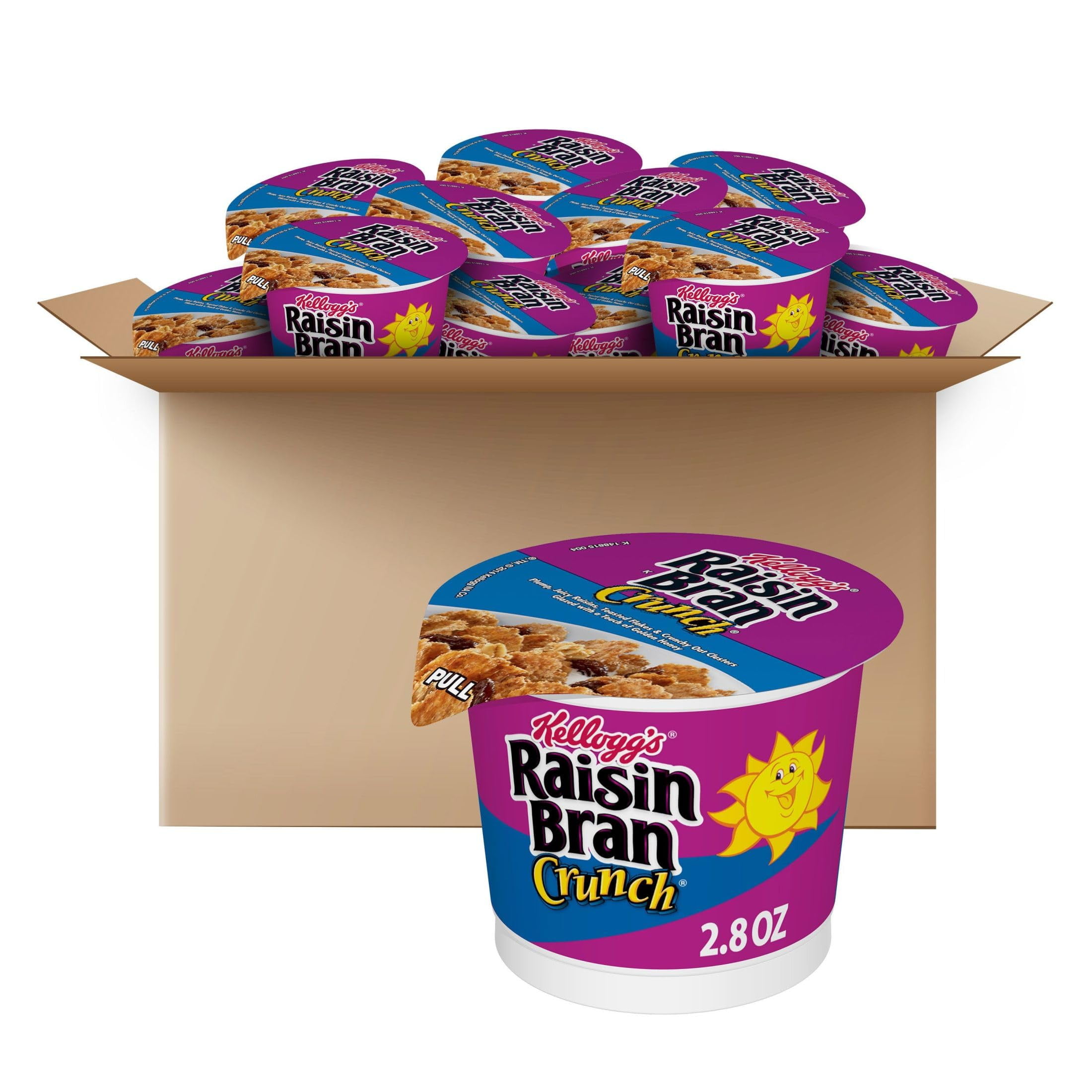 Kellogg's Raisin Bran Crunch KEF16 Breakfast Cereal Cups, Fiber Cereal ...