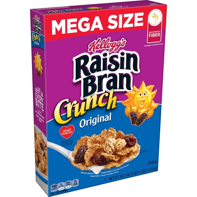 Kellogg's Raisin Bran Crunch Original with Honey, Cold Breakfast Cereal ...