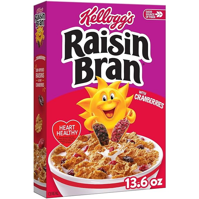 Raisin Bran Breakfast Cereal, Cranberries and Raisins, Fiber Cereal, 13 ...