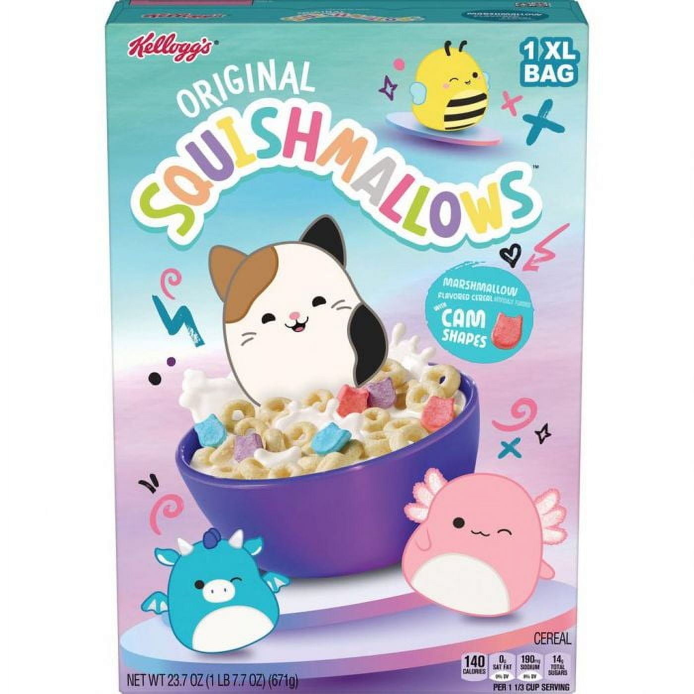 Kellogg's Squishmallows Breakfast Cereal, Kids Cereal, Family Breakfast, XL Bag, 23.7 oz ...