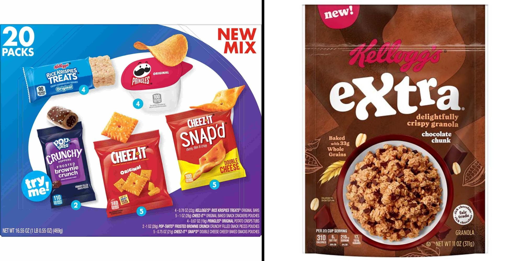 Kellogg's Sweet & Salty Variety Pack 20 pk & Kellogg's Extra Granola ...
